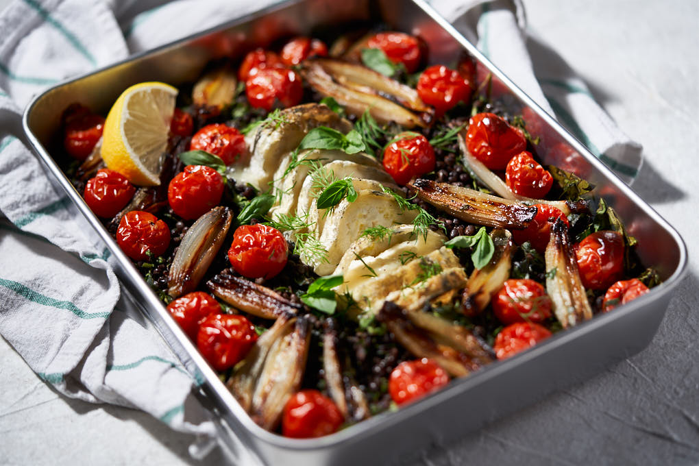 Baked Goat's Cheese with Lentils and Shallots recipe | HotCooking