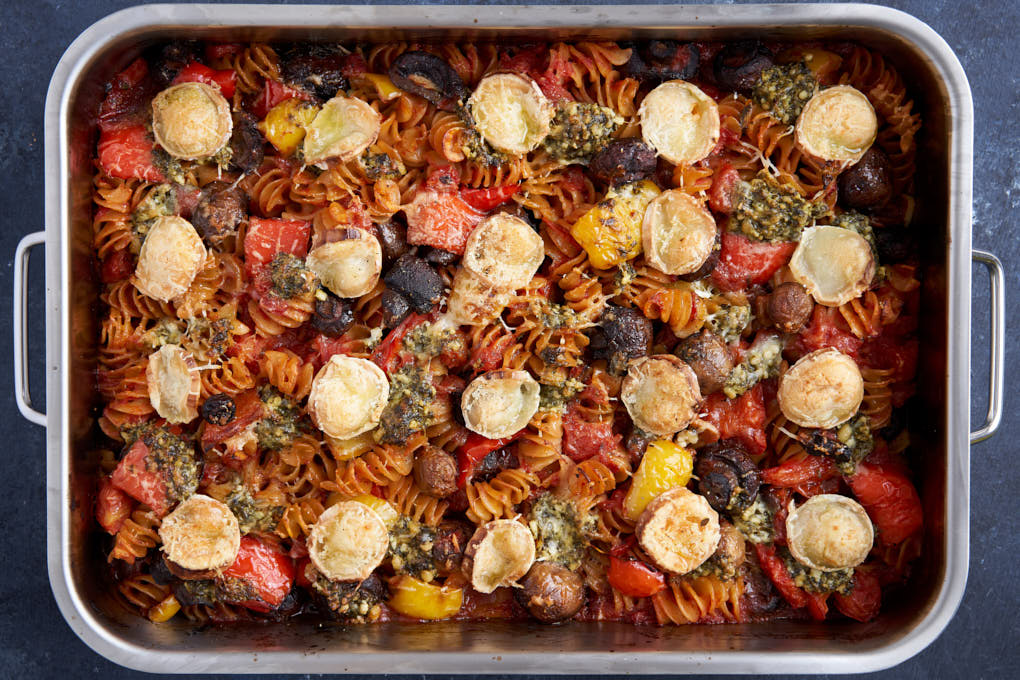 The Roasting Tin: Goat's Cheese, Pesto and Pepper Traybake recipe ...